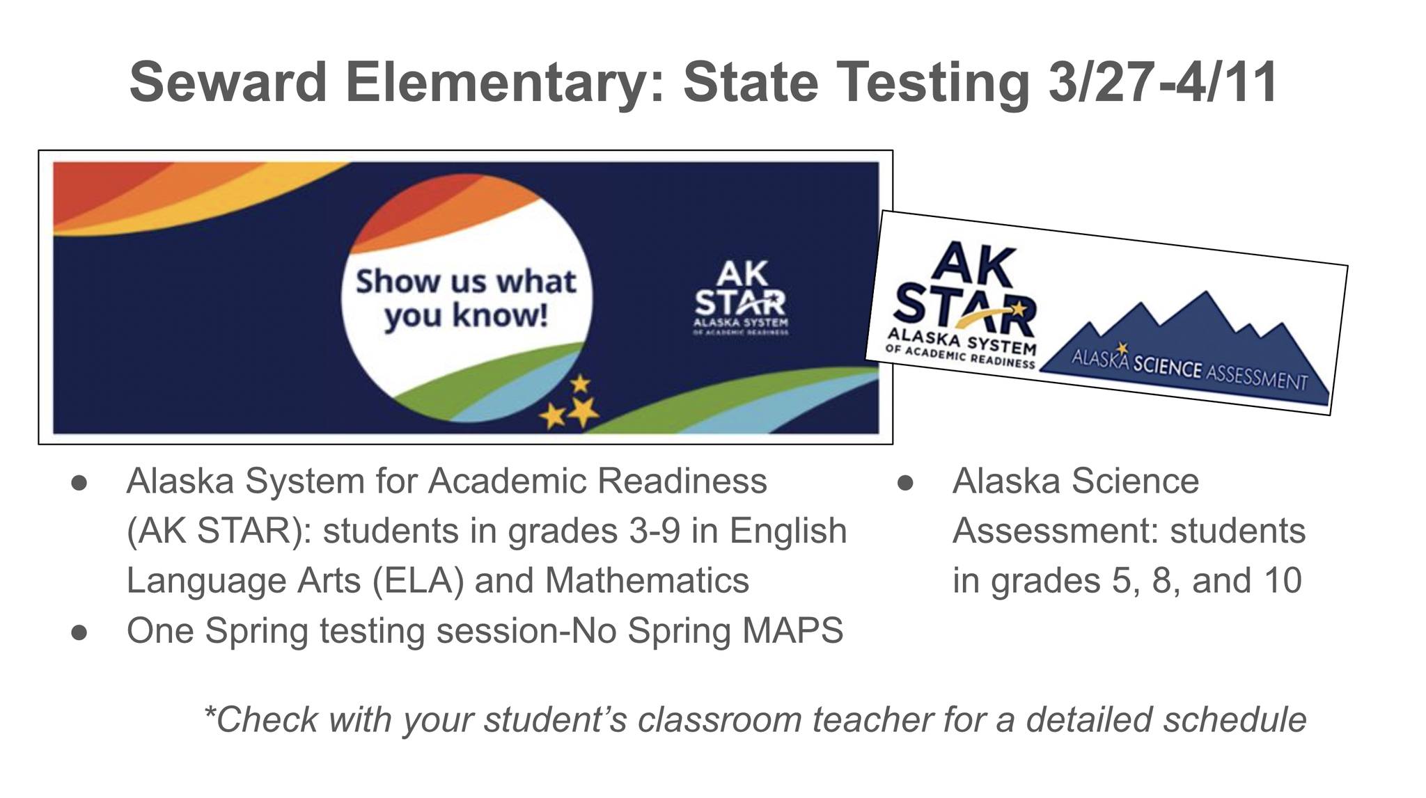 State Testing for grades 3-5 – Seward Elementary